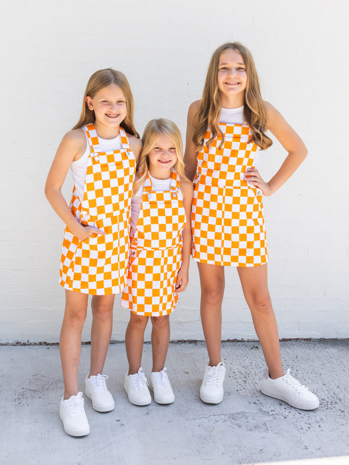 Girls Checkered Overall Bib Dress - Southern Made
