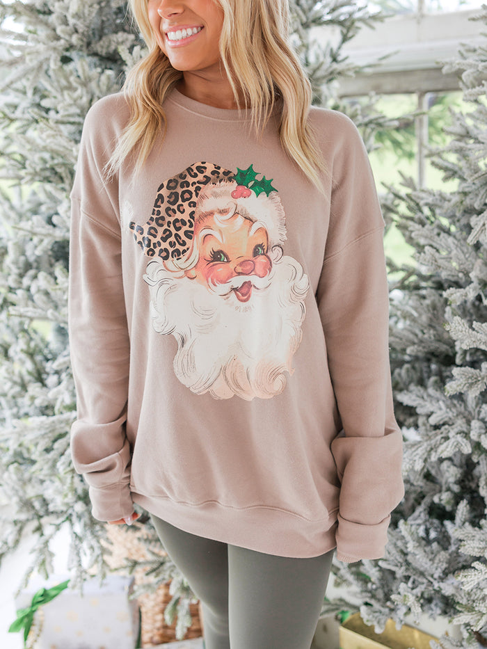 Santa Leopard Print Hat Sweatshirt - Southern Made